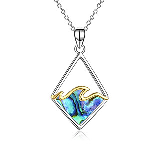 YAFEINI Sterling Silver Ocean Wave Necklace Abalone Shell Wave Pendant Ocean Jewelry Beach Gifts for Women