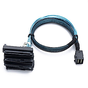 CableDeconn SFF-8643 Internal Mini SAS HD to (4) 29pin SFF-8482 connectors with SAS 15pin Power Port 12GB/S Cable (1M) (H0204)