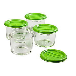 Glass Baby Food Storage Containers w Write What You Want Lids (4 Pk)- 2oz Jars with Storage Tray & Dry-Erase Marker- Microwave, Freezer, & Dishwasher Safe- For Homemade Babyfood, Breast Milk- BPA Free