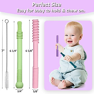 Teether Tubes for Babies 6 12 18 Months, 4 Pack Hollow Straw Toddler Teether Toys for molars, Silicone Chew Tube for Sensory Kids with Chewing or Other Special Needs, BPA Free Dishwasher Freezer Safe