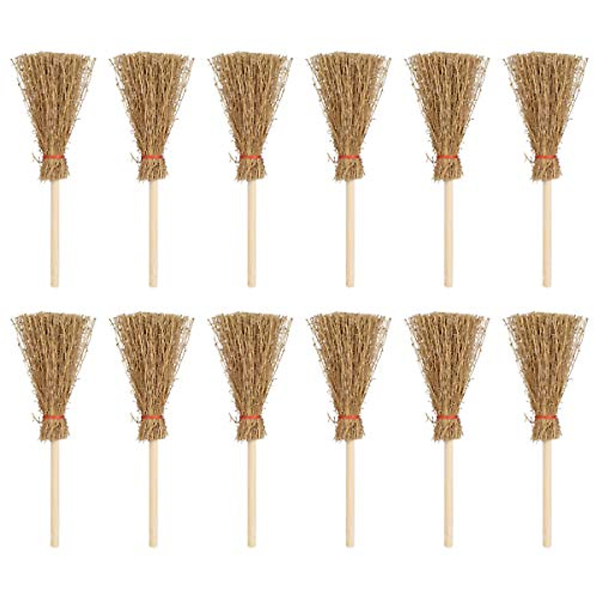 SEWACC 12pcs Tiny Broom Wizard Decor Witch Prop Pendantdant Witch Broomstick Decor Miniature Broom Halloween Ornaments Broom for Witch Toys Crafts Witches Prop Child Perfect Straw Wooden