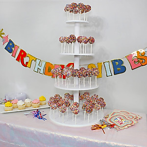 Darware Cake Pop/Cupcake Stand (4-Tiered); White Wooden Dessert Display for Parties and Special Events