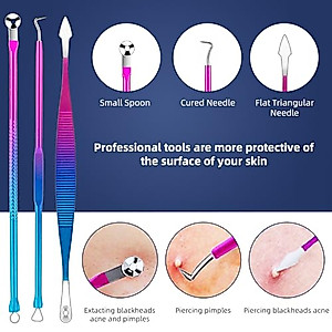 Blackhead Extractor Tools, Ybaoo 10 Pcs Professional Pimple Popper Tool Kit with Metal Case for Quick and Easy Removal of Blackheads,Pimples,Zit Removing,Facial and Nose(Colorful)