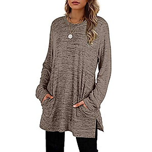 Womens Sweatshirts Loose Fitting Tops Fall Fashion Long Sleeve Tunic Pocket Coffee XL