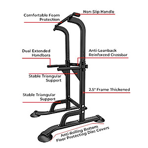 KDFJ Adjustable Height Pull Up Dip Station Power Tower Pull-ups Stand for Home Gym Strength Workout Horizontal Bars Fitness Equipment-Black