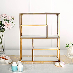 Balsa Circle 22 in Gold 4 Tier Rectangle Metal Geometric Hanging Shelf White Wood Party Events Reception Home Decorations Supplies