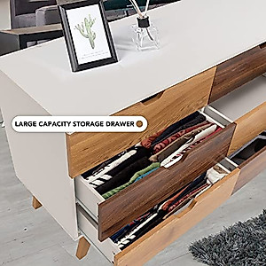 EazeHome 6 Drawer Dresser, Mid-Century Modern Dresser with Wide Double Drawer, 6 Chest of Drawers Wood Storage Cabinet for Bedroom, Living Room, Entryway