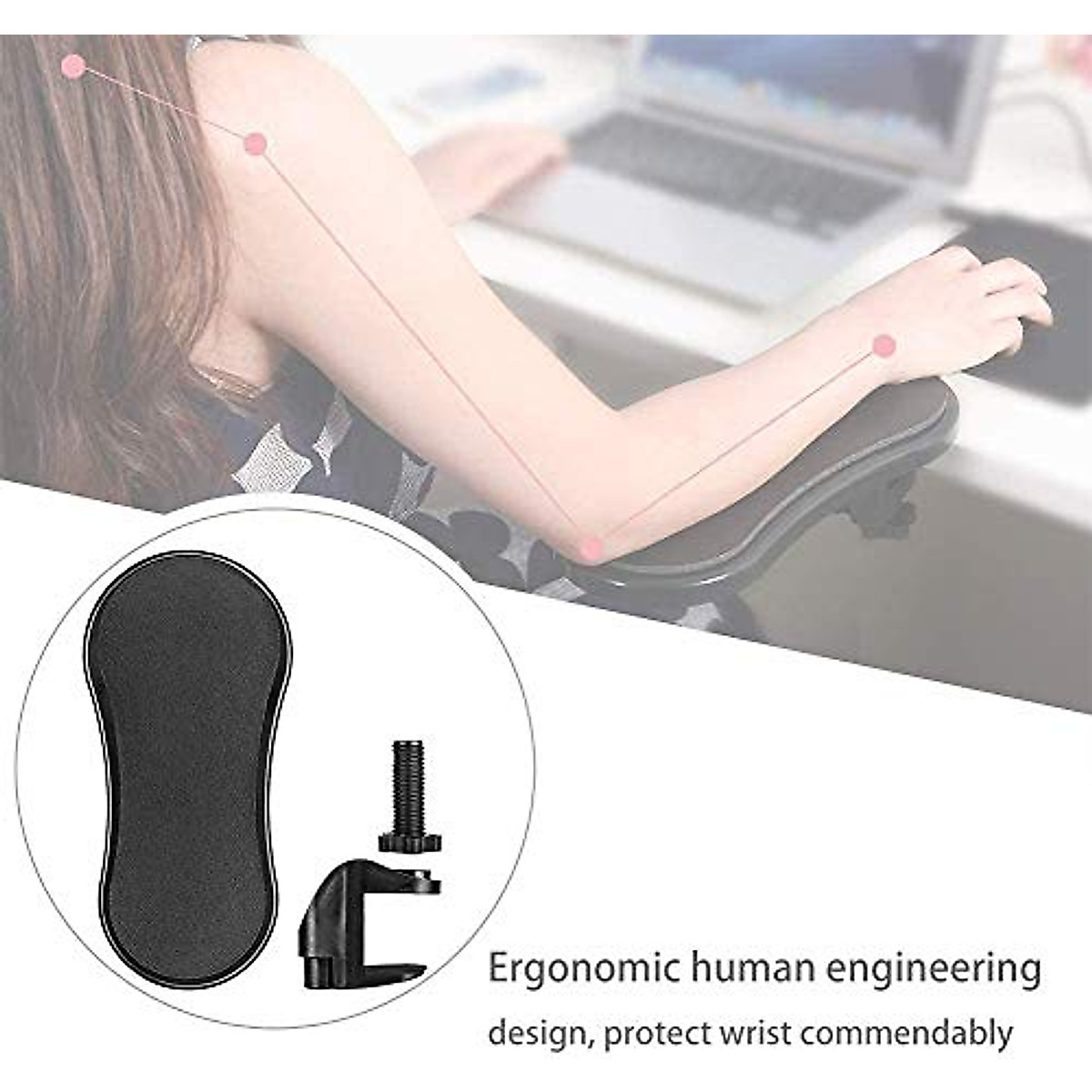 XBY-US Computer Arm Rest for Desk and Chair, Sturdy Mouse Arm Rest, arm Support for Computer Desk，Extender Rotating Elbow Pad Holder for Table, Office,Adjustable for Easy Typing & Pain Relief(Black)