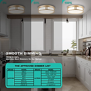 Flynix 12.5 Inch LED Flush Mount Ceiling Light Fixture, 26W, Super Bright 1700 Lumens, 3 Color 3000K/4000K/5000K, Dimmable Ceiling Lamp for Bedroom Hallway Bathroom Kitchen (Gold)