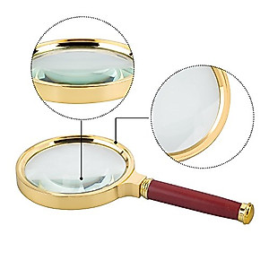 BASUNE 10X Handheld Magnifier, Reading Magnifier Loupe Glasses 10X with Rosewood Handle for Book and Newspaper Reading, Insect and Hobby Observation, Classroom Science (Metal Frame)