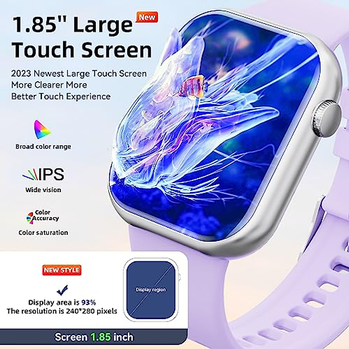 Hwagol Smart Watch,Bluetooth Call Smartwatch for Men Women,Monitor Heart Rate/Sleep/Blood Oxygen/Pedometer,Multiple Exercise Modes,Compatible with iOS and Android, 1.85-inch Screen Fitness Trackers