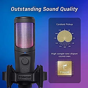 TONOR USB Microphone, Gaming RGB Microfono, PC Podcast Recording Cardioid Computer Mic Kit for Streamer, PS4/5 Gamer, Youtuber, Studio Condenser Laptop Mic with Adjustable Boom Arm Stand TC40 RGB