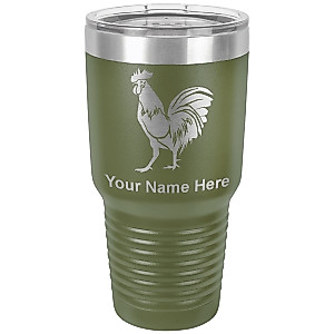 LaserGram 30oz Vacuum Insulated Tumbler Mug, Rooster, Personalized Engraving Included (Camo Green)