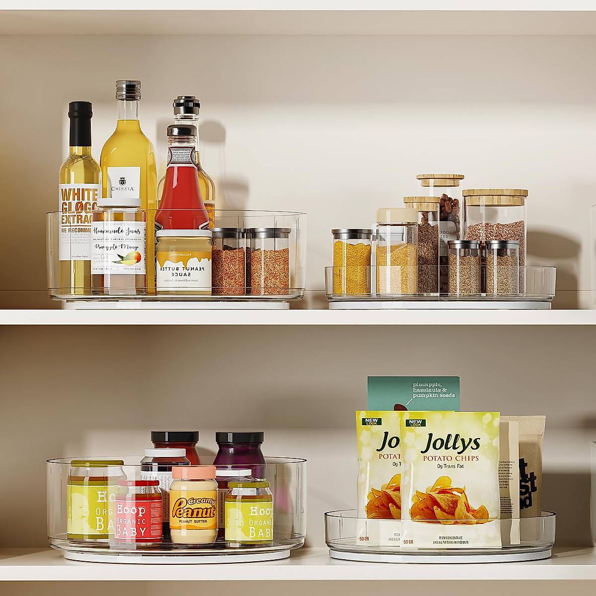 LAMU 3 Pack Lazy Suan Tunrntable Organizer for Cabinet Refrigerator 10''/10.6''/12'' with Raised Edge Rotating Spice Rack for Fridge Kitchen Pantry Organizers and Storage, Countertop, Bathroom, Clear