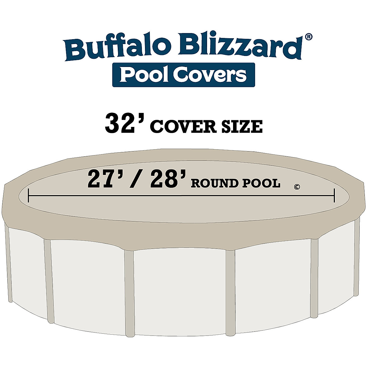 Buffalo Blizzard Supreme Plus Winter Cover for 28' Foot Round above-Ground Swimming Pools | Tan/Silver Reversible | All Covers Include 4' Feet of Overlap for Secure Installation to Measure 32' Feet