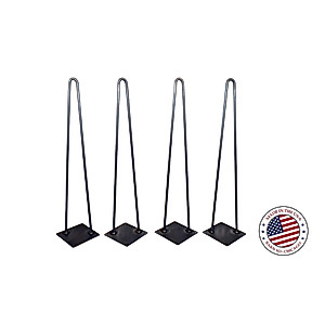 Hairpin legs set of 4Industrial,2-rod Hairpin legs,12" to 28" high Choose from Size and raw,Powder coated Clear matte,and powder coat Matte flat Black | Ships free in 48Hr. Made in the USA