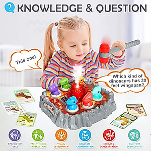 Yerloa Dinosaur Toys for Kids 3-5, Toddler Toys Ages 2-4 Dino Volcano Whack A Mole Game with 2 Hammers, Musical Spray Light Up Learning Outdoor Preschool Birthday Gift for 2 3 4 5 6 Year Old Boy Girl