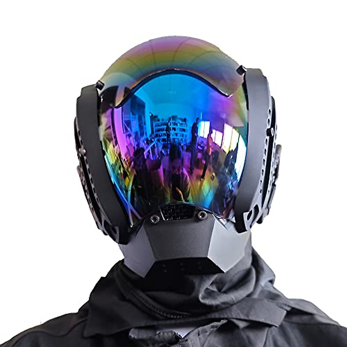 KYEDAY Punk Mask Cosplay for Men, Mechanical Sci-fi Gear Cosplay Halloween Mask Fit Party Music Festival Accessories (blue)