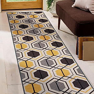 Rugshop Contemporary Geometric Stripe Carpet for Living Room,Bedroom,Home Office,Kitchen Non-Slip Runner Rug (Non-Skid) 2' X 7' (22" X 84") Yellow