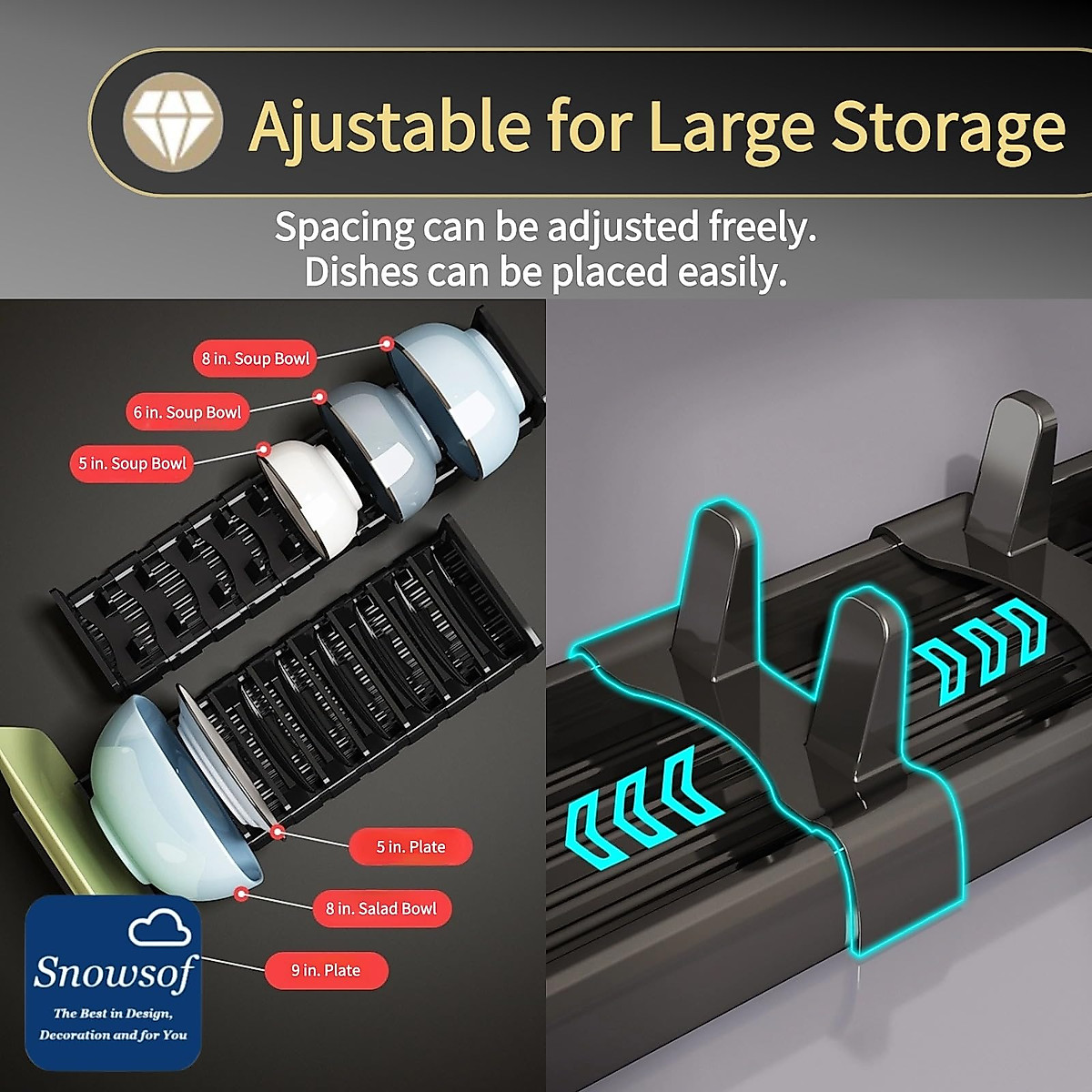Snowsof Dish Drying Rack, Stainless Steel Adjustable Bowl Plate Drainer, Pot Lid Holder, Plate Organizer for Cabinet for Cutting Boards, Cooling Racks, Pots & Pans (Bowl Drying Rack,17.7 inch)
