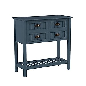 Decor Therapy Bailey Bead Board 4-Drawer Console Table, Antique Navy