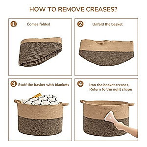 INDRESSME Extra Large Woven Baskets for Storage, 21.7 x 13.8 Blanket Basket Wicker Laundry Basket for Organizing Toy Pillow Shoe for Entryway &Living Room , Black Jute