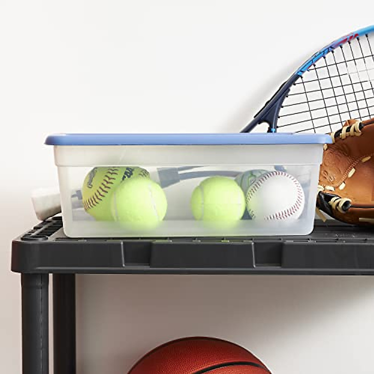 Gracious Living DLC6 1.5 Gallon Clear Plastic Storage Bin Container with Stylish Sky Blue Snap On Locking Lid (12 Pack)