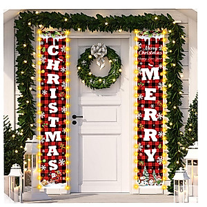 Christmas Porch Signs Banner for Outdoor Christmas Decorations with Lights, Merry Christmas Sign Hanging Door Banners(71"x 12") for Home Wall Front Indoor Yard Merry Christmas Banner
