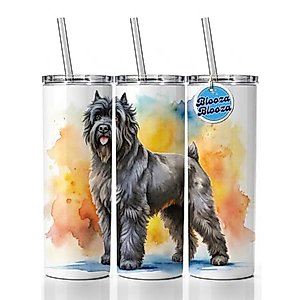 Bouviers Des Flandres Dog Watercolor Style Skinny Tumbler 20oz with Straw Insulated Water Bottle Gift