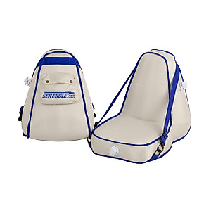 Sea Eagle Deluxe Inflatable Kayak Seat - Extra Back Support for Kayaking, Paddling, Rowing or Fishing with Rear Pocket (White and Blue Deluxe Inflatable Seat)