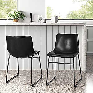 LEMBERI 18 inch Bar Stools Set of 2 Modern Barstools, Faux Leather Upholstered Stool with Back and Metal Legs, Armless Bar Kitchen & Dining Room Chairs (Black, 2pcs 18")