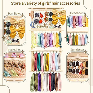 MOFASVIGI Headband Holder Hair Bows Organizer for Girls, Hanging Hair Clips Organizer Hair Accessories Display Sunglasses Holder Organizer Storage for Wall, Door, Closet