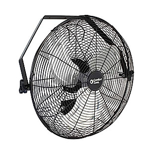 Comfort Zone CZHVW18 18” High-Velocity 3-Speed Industrial Wall Mount Fan, 360-Degree Angle Adjustment, All-Metal Construction, and Steel Mounting Bracket, Black