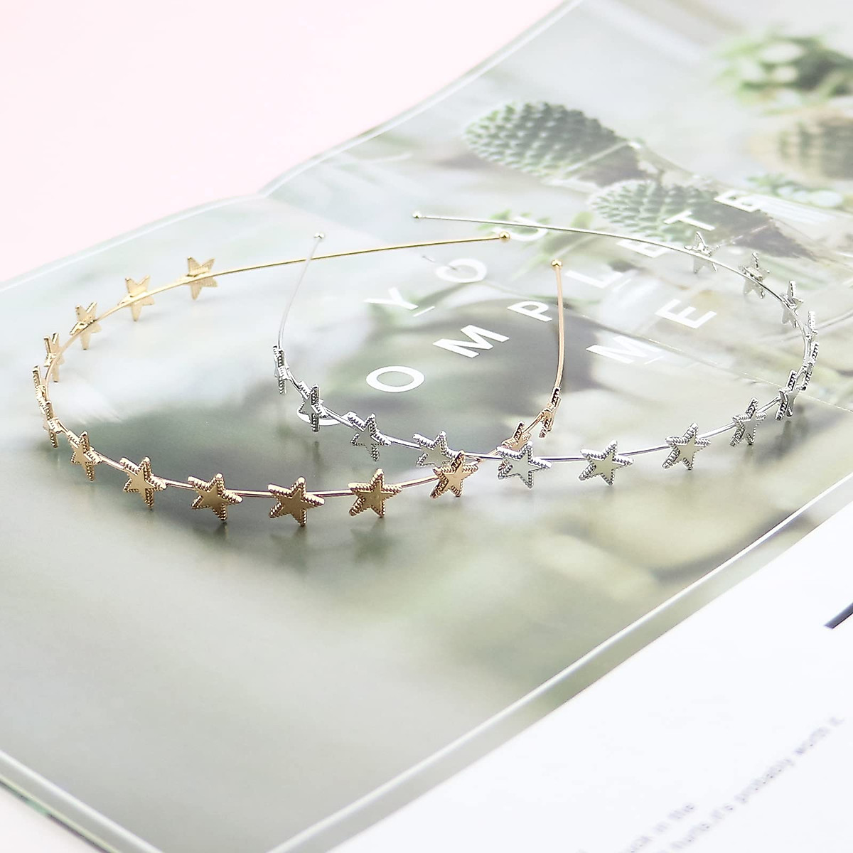 Aswewamt 2 PACK Alloy Five-pointed Star Headbands,Bridal Hair Hoop Wedding Hair Accessories Ornaments for Elegant Women Girls