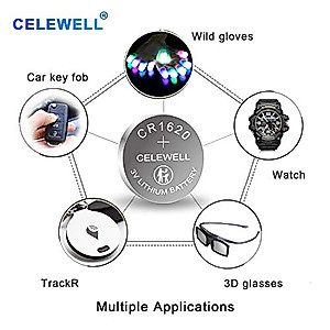 CELEWELL CR1620 5 Pack for Key Fob Tracker 70mAh 3V Lithium Battery 【5-Year Warranty】