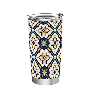 Flat Geometric Pattern Maltese Cross Stainless Steel travel coffee cup Leak-proof Lid and Straw coffee mugs for hot and cold drinks modern vacuum insulated tumbler with lid 20 OZ