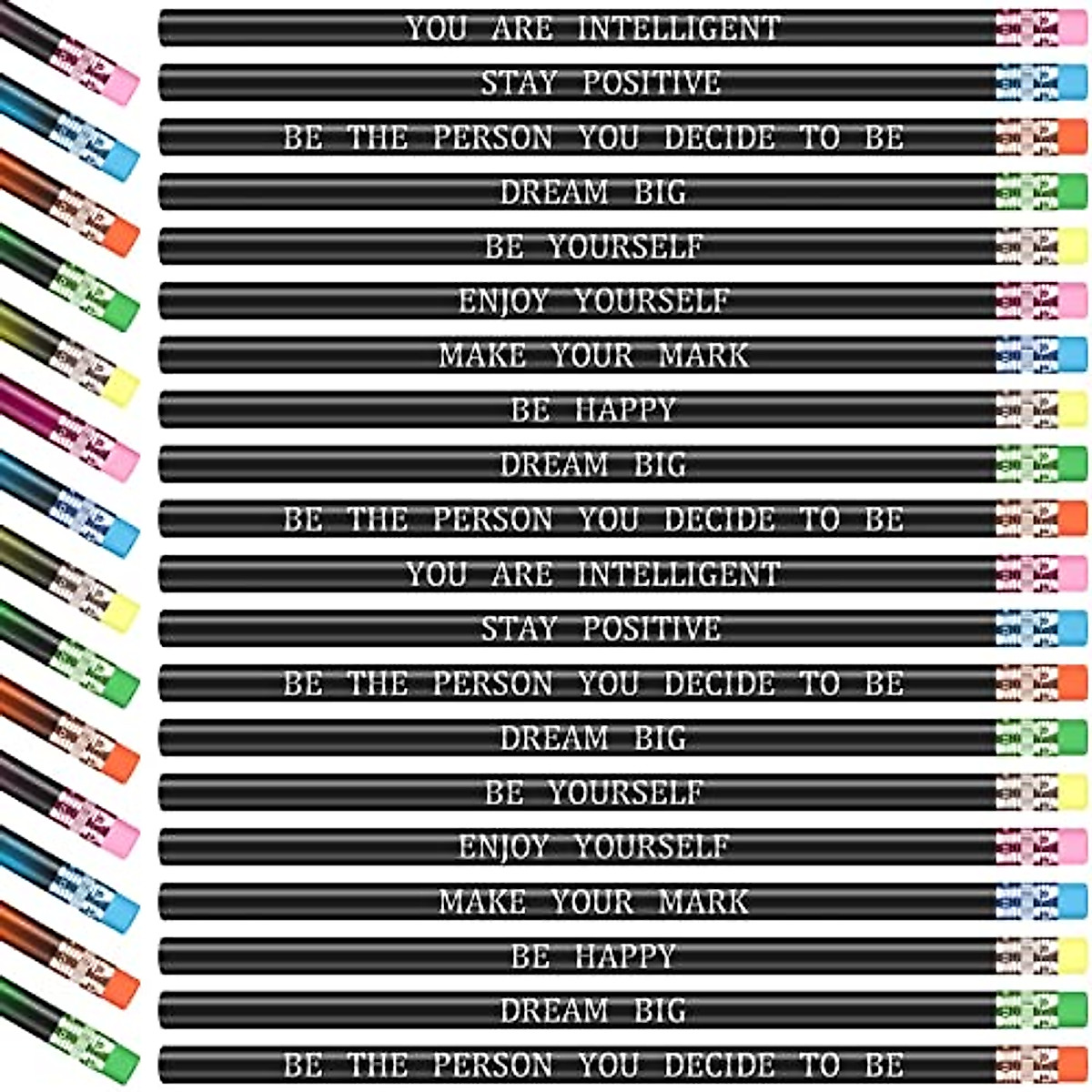 100 Pcs Inspirational Pencils Color Changing Mood Pencils Personalized Pencils with Words Motivational Cute Pencils with Eraser Heat Activated Wooden Pencils Class Reward for Kid (Black)