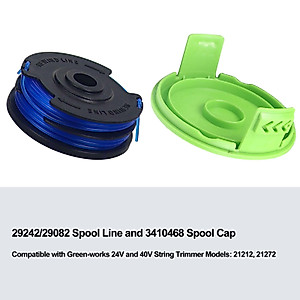 Mifyca 29082 29242 String Trimmer Spool Dual Line Compatible with Green-Works 20V 40V Electric String Trimmers 21212 21272, 27ft 0.065” Dual Line with 3411546A6 Cap Covers (6 Spools+1 Cap)