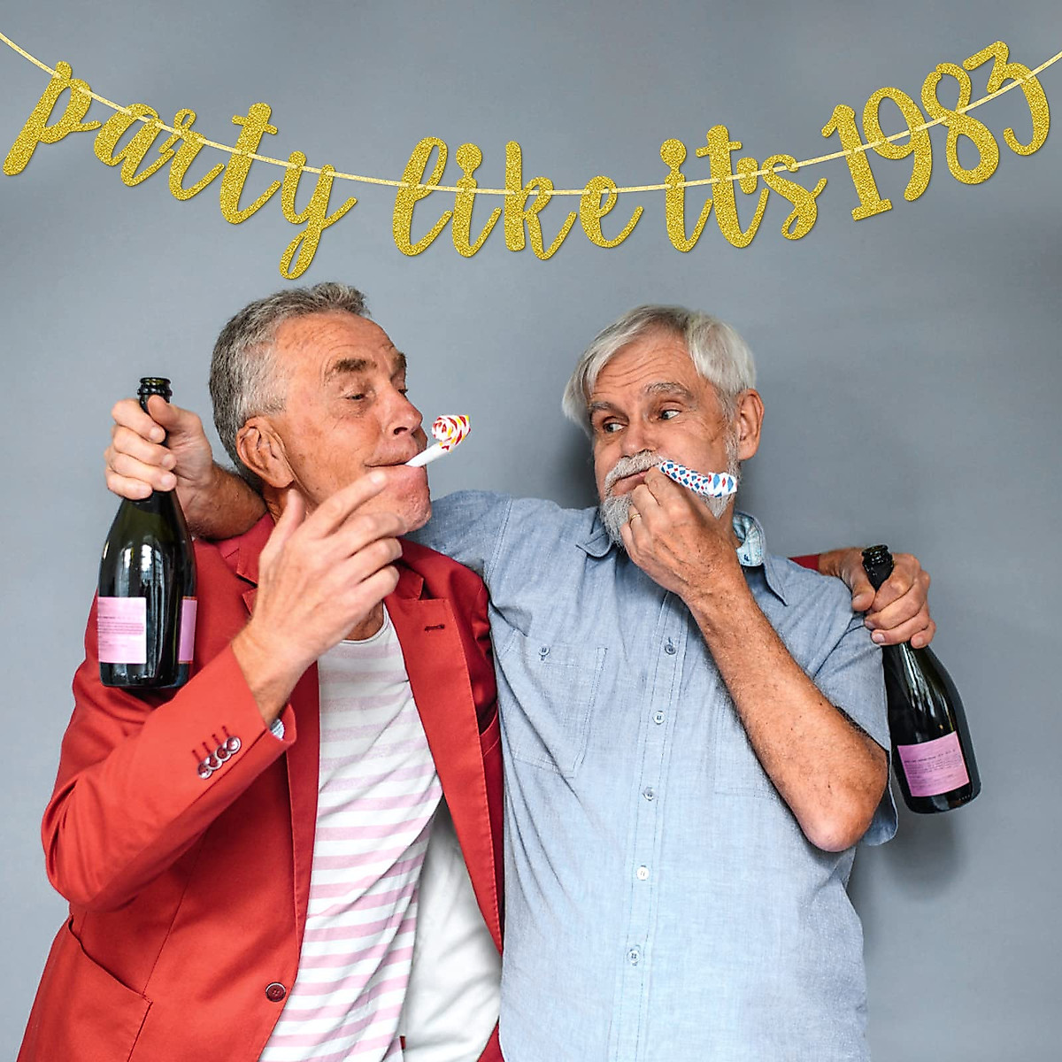 Party Like It's 1983 Banner, 41st Birthday Anniversary Party Decorations, Back in 1983 Birthday Decoration, Pre-Strung, Gold Glitter