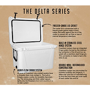 Coastland Delta Series Rotomolded Coolers, Premium Everyday Use Insulated Cooler, Ideal Portable Ice Chest Available in Multiple Capacities & Colors