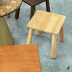 [PJ Collection] Natural Wood Stool, with Portable and Detachable Legs, Lightweight Stool, Foot Stool for Adults, Kids Stool, Use for Toy Room,Bedroom,Kitchen, Bathroom (Square, Natural)