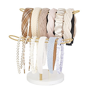 Dahey Headband Holder Organizer Metal 2-Tier Hair Hoop Display Stand Headband Organizer Storage Hair Ropes Accessories Bracelets Bangles Bedroom College Dorm Decor for Girls Women, Gold