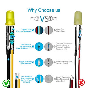 CHANZON 20 pcs Pre-Wired 5mm Yellow LED Diode Lights (Round Diffused Frosted Lens DC 12V) with 680 ohms 1/4W Resistor and 24awg Wire Indicator Light Emitting Diodes Lighting 5mmled