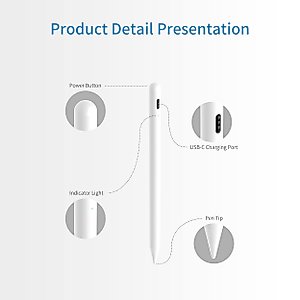 Bluetooth Stylus Pen Fit for Pro 12.9-inch (5th Generation) 2021 Model A2378 A2461 A2379 A2462 with Camera Shutter Remote Control, Tilt Sensitive, Battery Level Display, Palm Rejection Pencil
