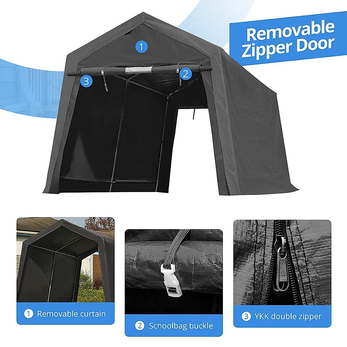 ADVANCE OUTDOOR 10x10 ft Heavy Duty Outdoor Patio Anti-Snow Portable Canopy Storage Shelter Shed Carport with 2 Roll up Zipper Doors & Vents for Snowmobile Garden Tools, Gray