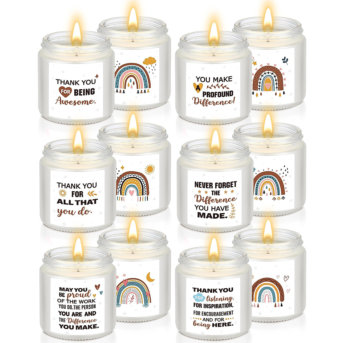 MTLEE 6 Pcs Employee Appreciation Candles Gifts Bulk 3.5 oz Thank You Candle Set Inspirational Motivational Boho Rainbow Aromatherapy Scented Jar Candles for Women Coworker Teamworker Teacher