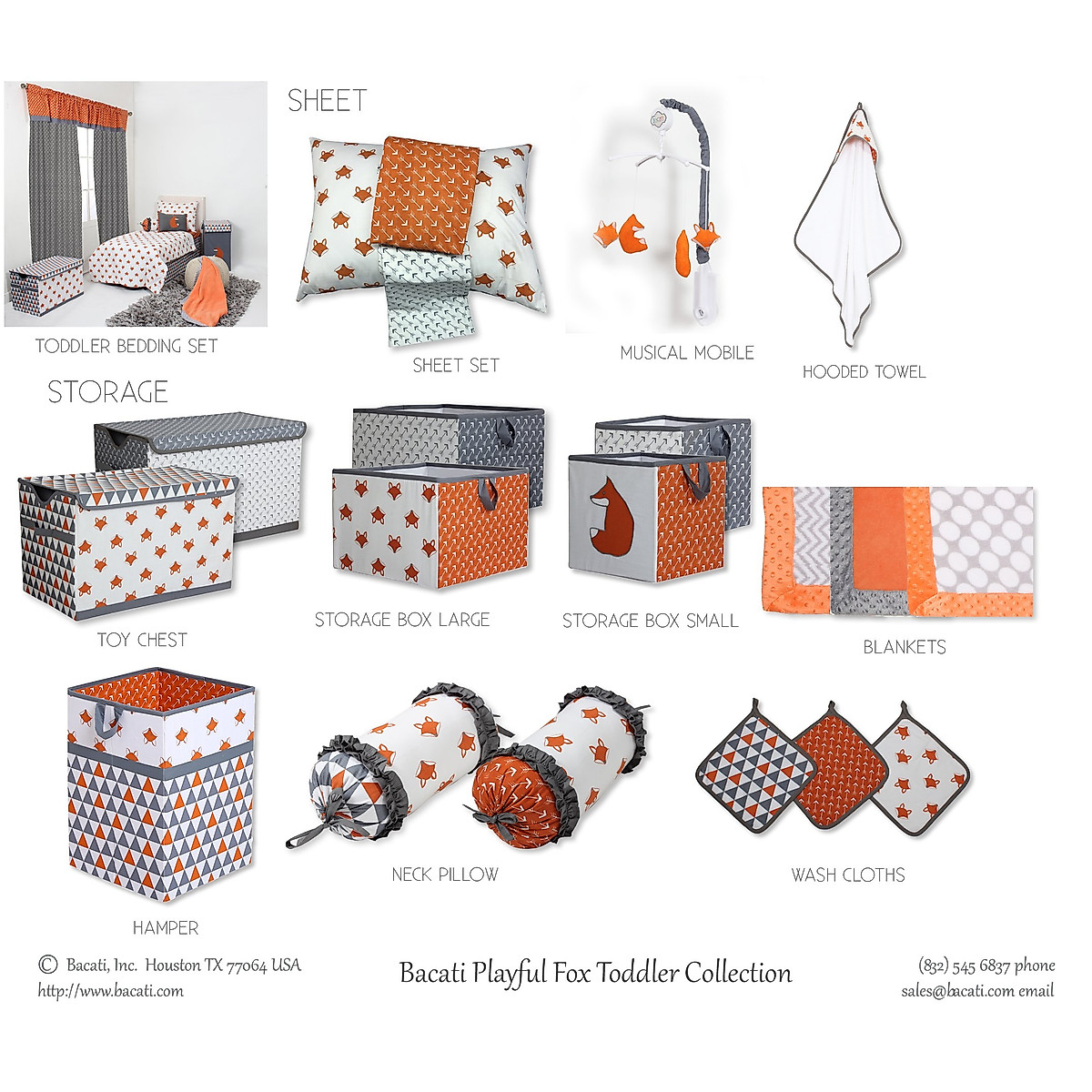 Bacati - Playful Foxes Orange/Grey Crib/Toddler Bed Skirt Dust Ruffle (Orange Arrows Print)