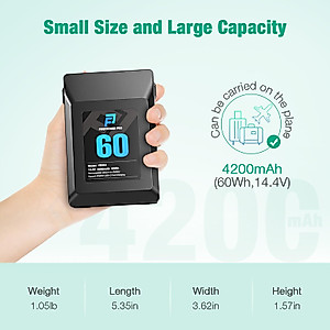 FirstPower V Mount/V-Lock Battery, 60Wh(4200mAh, 14.4V) V-Mount Battery Support PD 45W USB-C Fast Charger, with D-TAP, USB-A, USB-C Port, for Video Broadcast Camera Camcorder Monitor LED Light