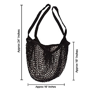 Reusable Long Handle Grocery Bags, Fruit and Vegetable Shoulder Bag, Washable Cotton Mesh String Organizer Shopping Handbags