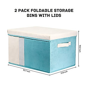 Storage Bins with Lids Large Closet Organizers and Storage Baskets Folding Storage Boxes with Handles Fabric Clothes Storage Containers for Organizing, 2-Pack (15.7x11.8x10.2 Inch)